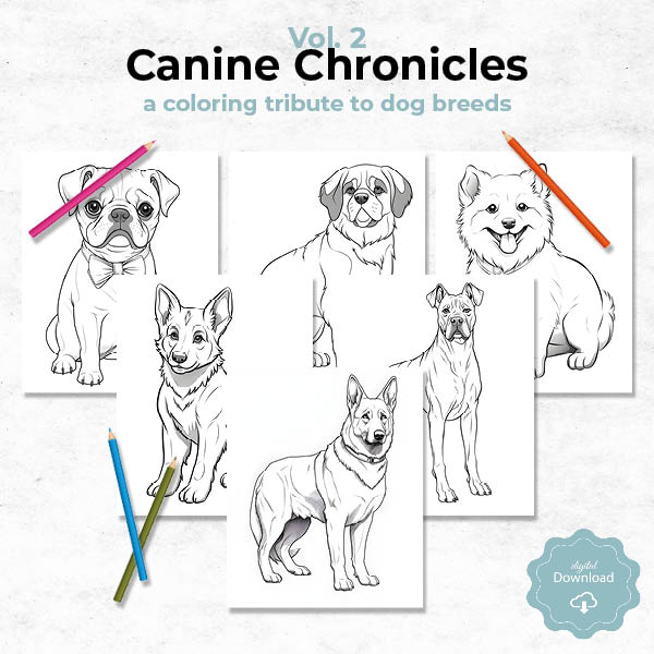 Canine Chronicles: Coloring Book Dog Breeds Vol. 2