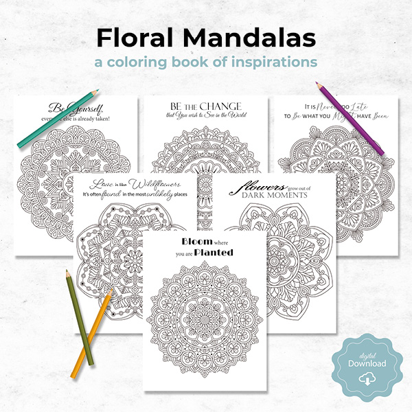 Floral Mandala Coloring Book with Inspirational Quotes