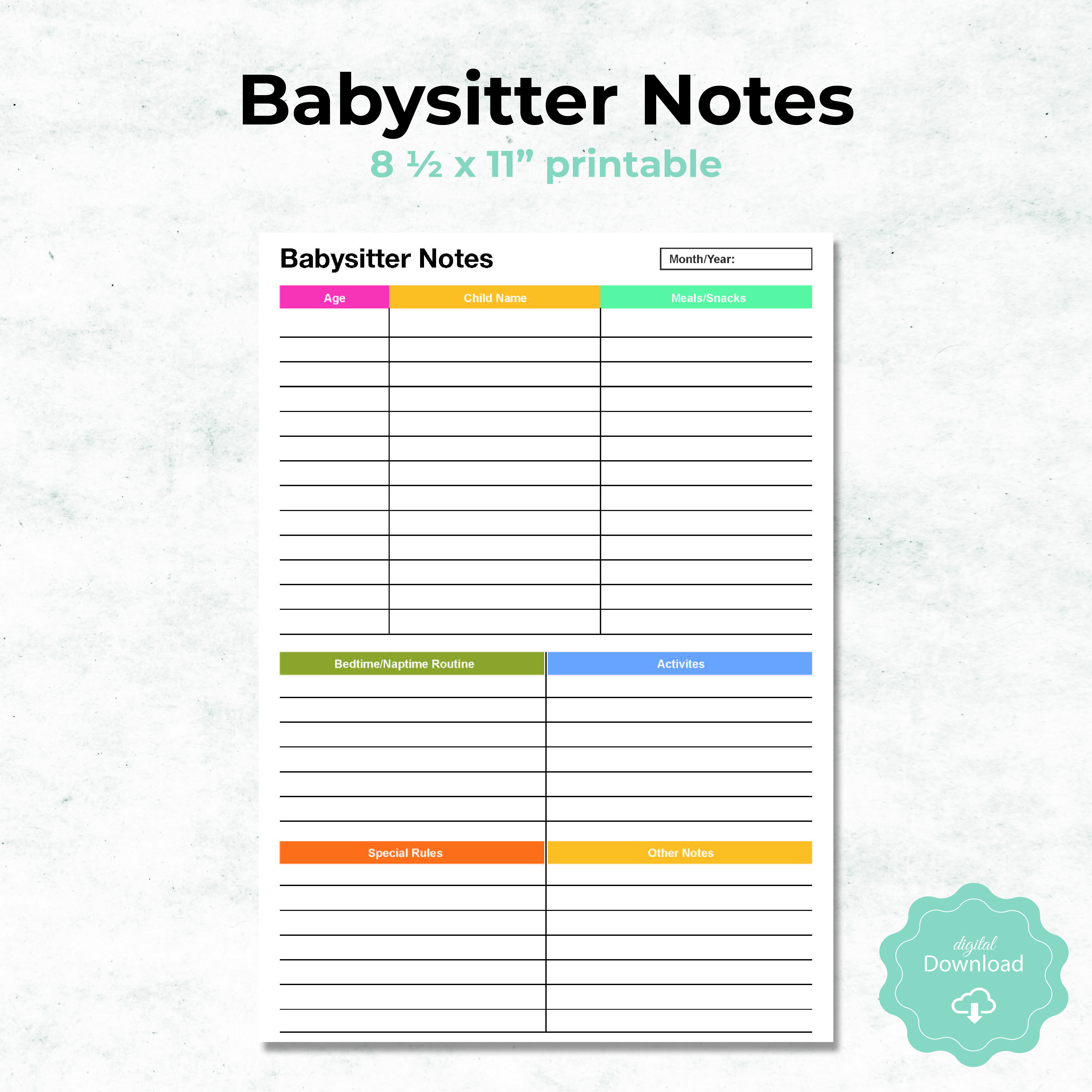 Babysitter Notes Sheet Keeps Your Child's Routine Intact